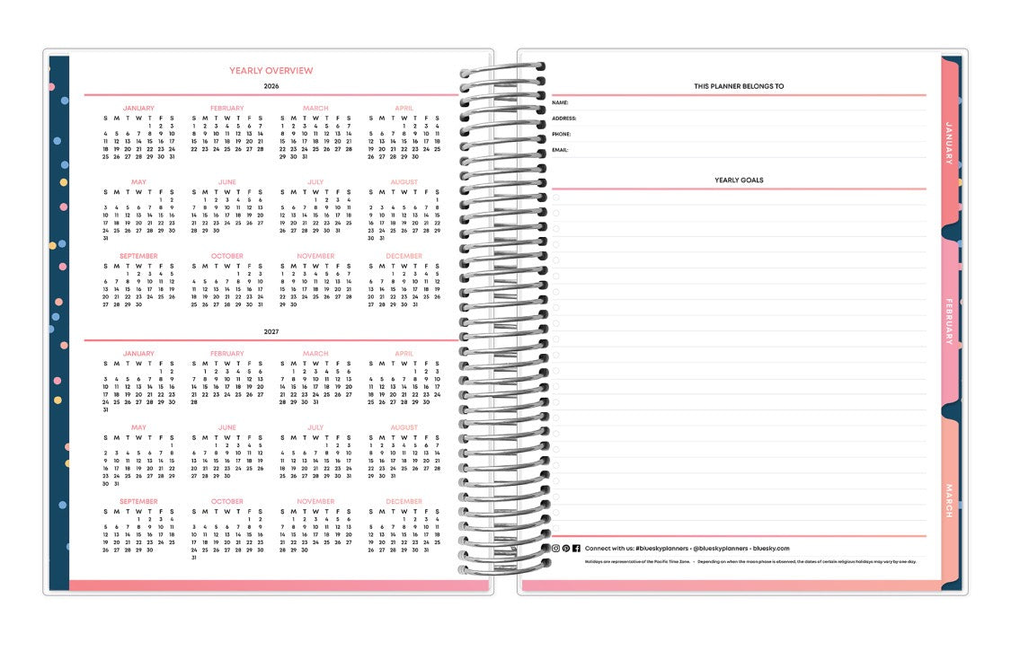 2026 Solid Blue Weekly Monthly 7x9 Livewell Planning Calendar – Blue Sky