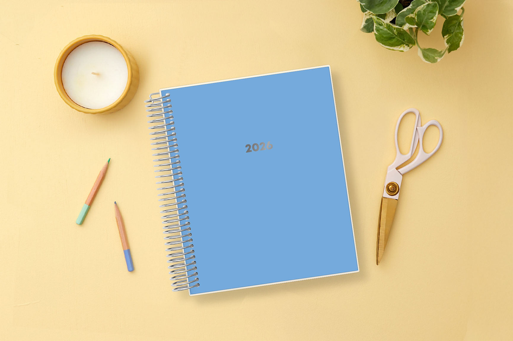 2026 Solid Blue Weekly Monthly 7x9 Livewell Planning Calendar – Blue Sky